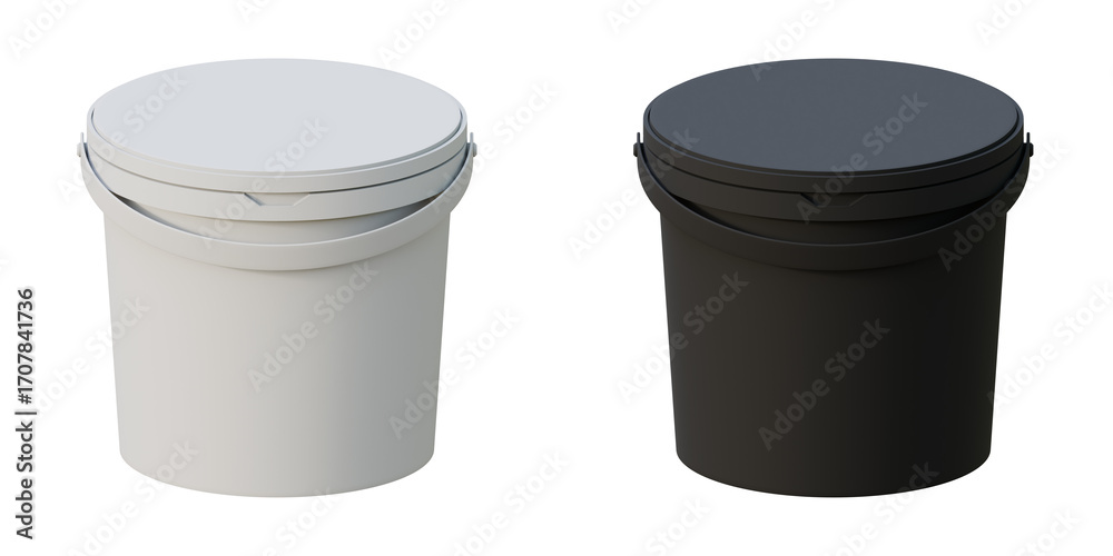 White and black plastic buckets mockup on a isolated background ...