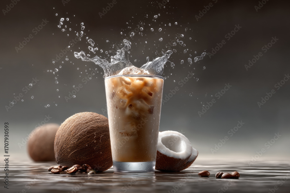 Iced coffee coconut splash creamy cold brew Stock Photo | Adobe Stock