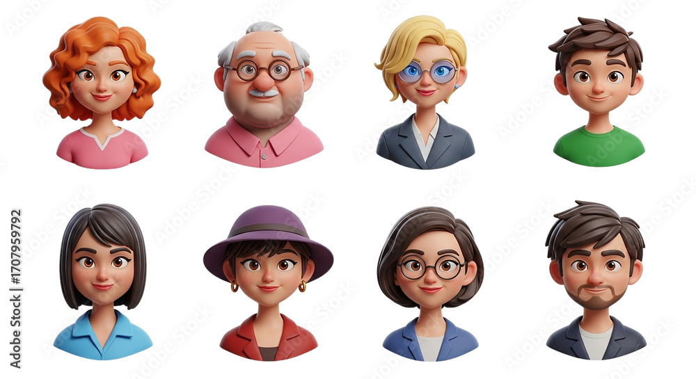 Diverse family portraits showcase eight charming cartoon avatars ...