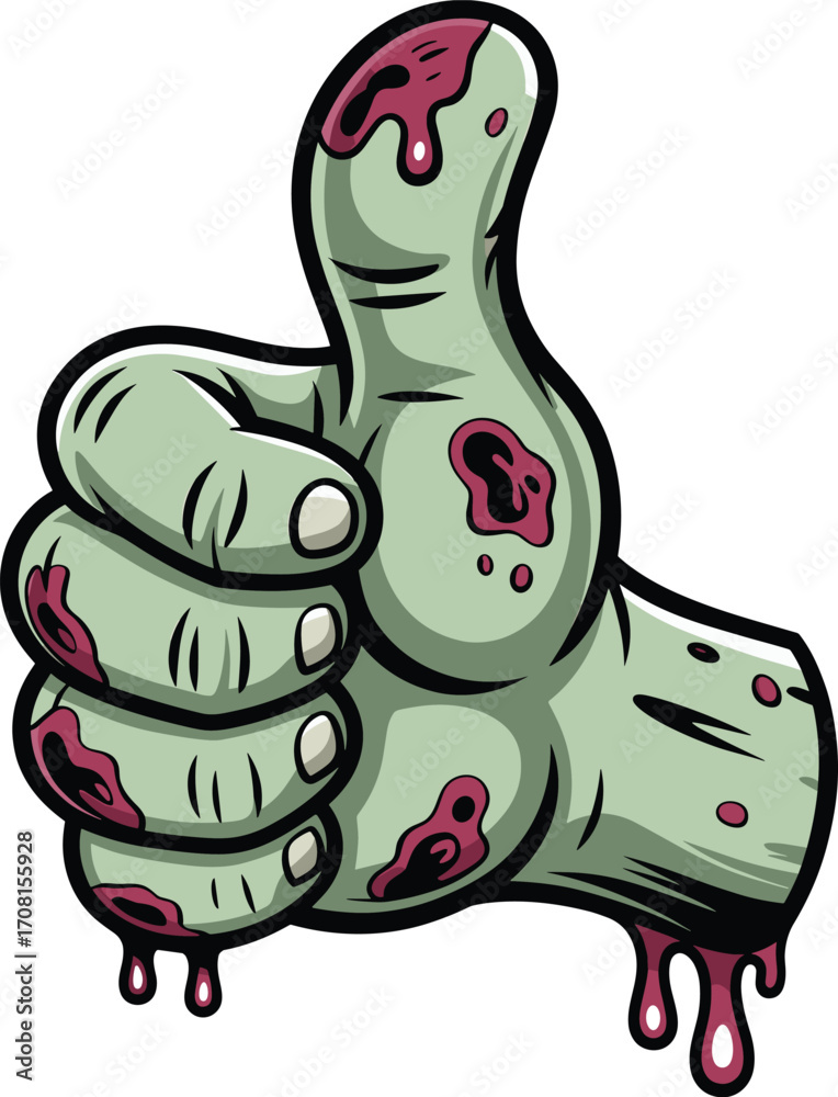 Cartoon zombie hand, thumbs up gesture, horror vector illustration ...