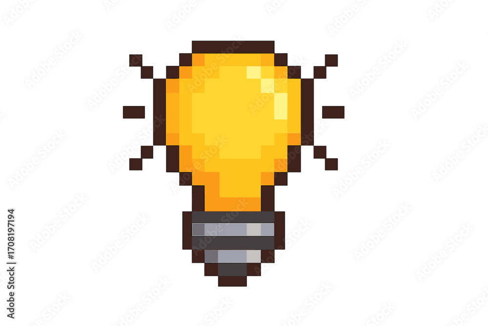 Pixel art light bulb icon. 8-bit retro video game asset. Symbol of idea ...