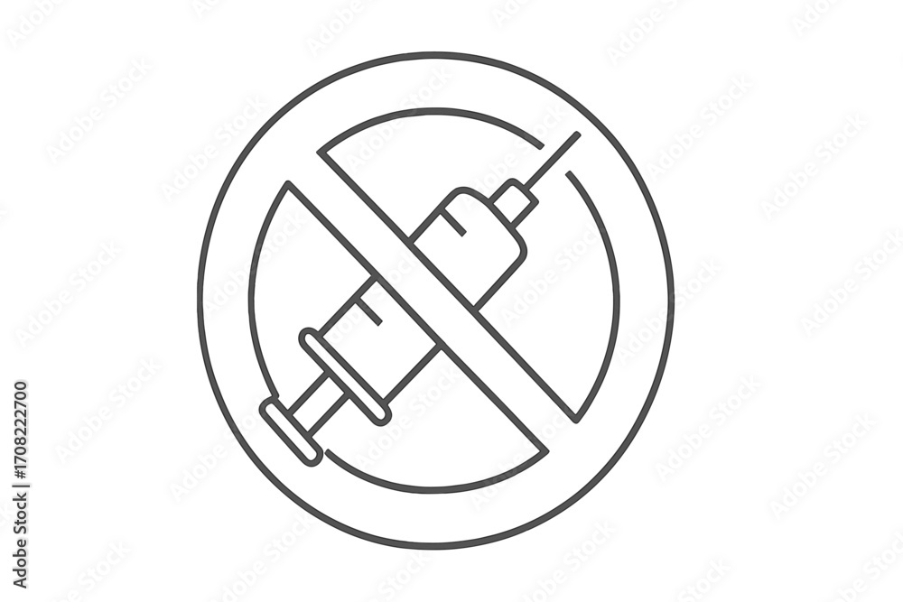 Prohibited no injection syringe sign. Medical syringe crossed out ...