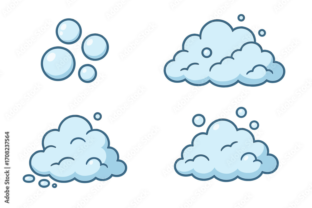 Bubble and foam linear icon set. Vector cartoon illustration of soap ...