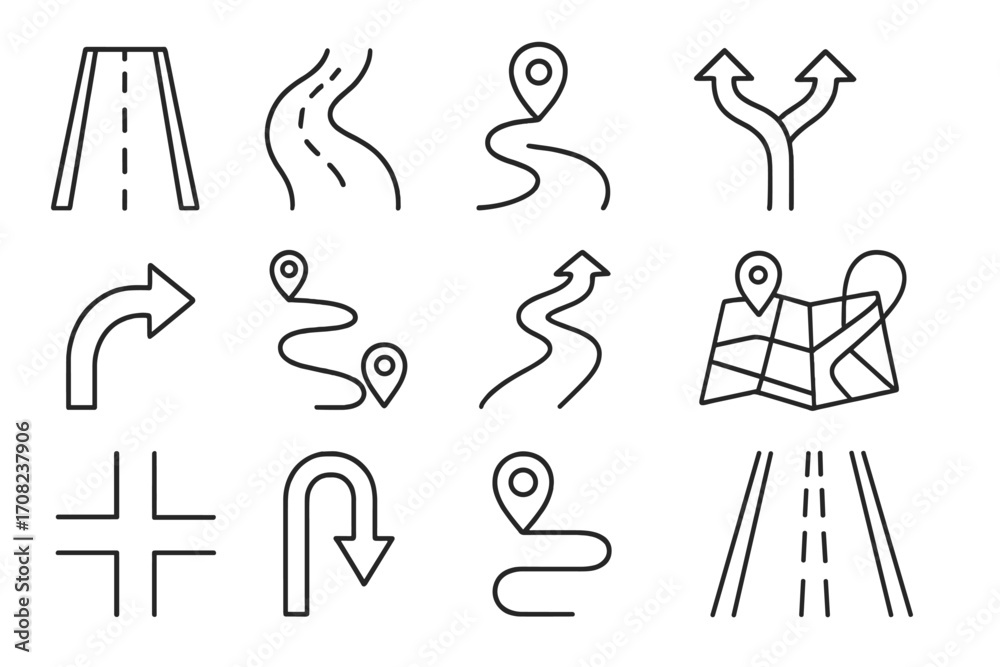 Image vectorielle Stock Road map navigation line icon set. Gps location ...