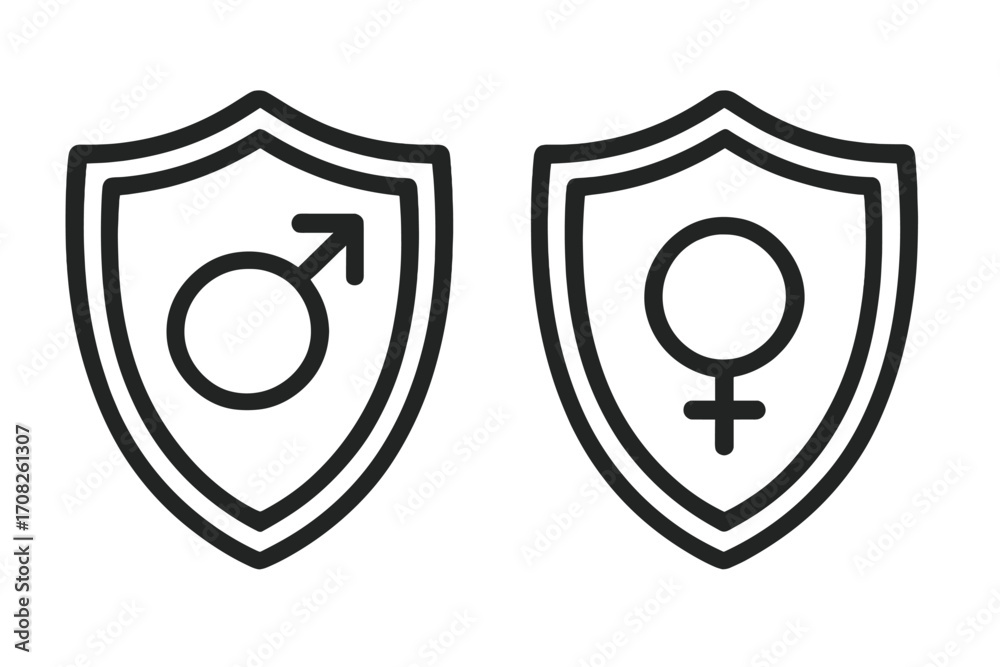 Gender symbol shield icon set. Male and female protection sign. Man and ...