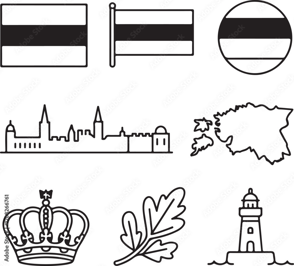 Hand-Drawn Estonia Flag and Heritage Icon Pack with Map, Tallinn ...