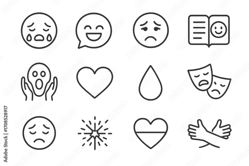 Emotional Expression Icons. Line style icons of emotional expression ...
