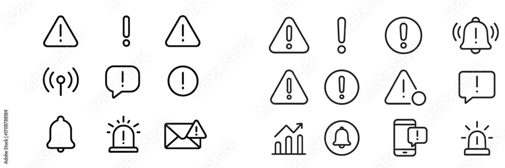 Different types of warning icons showing alerts and notifications in a ...