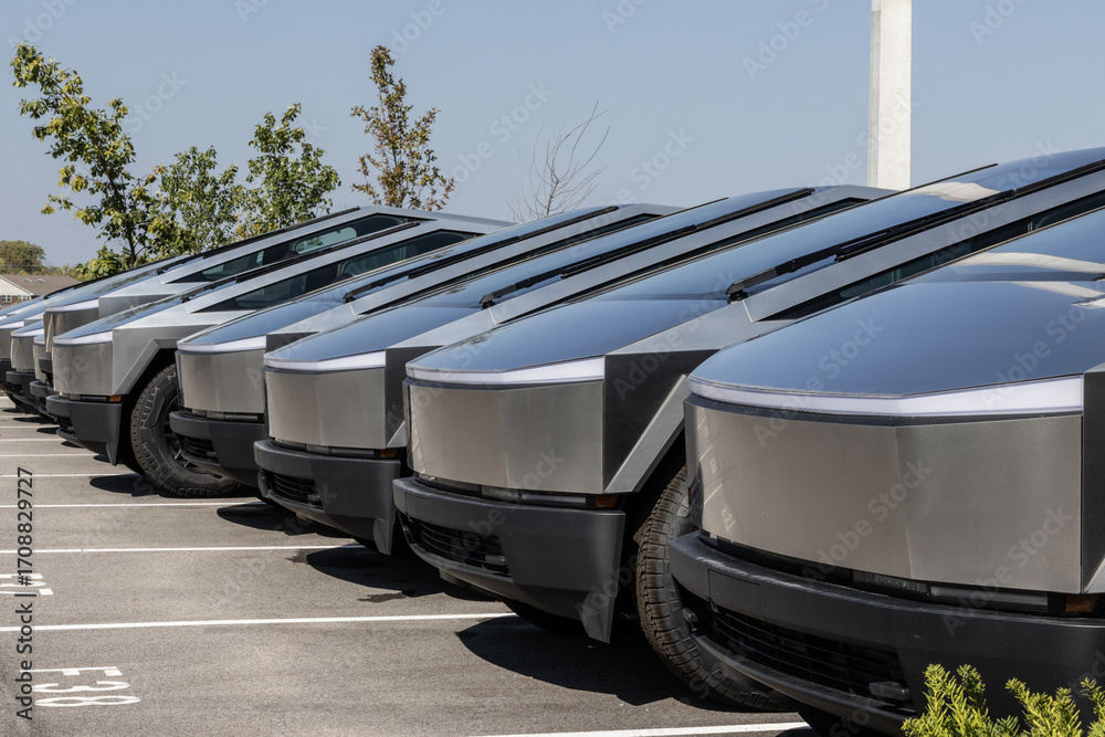 Tesla Cybertruck unsold inventory at a dealership. Tesla offers the ...