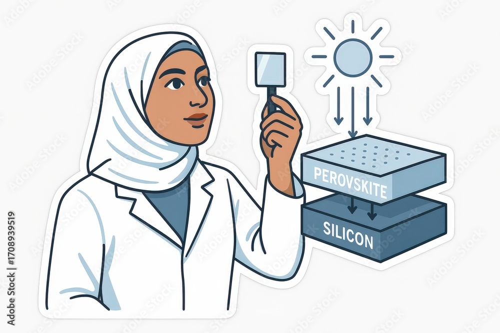 Innovative scientist examining perovskite solar cell technology ...