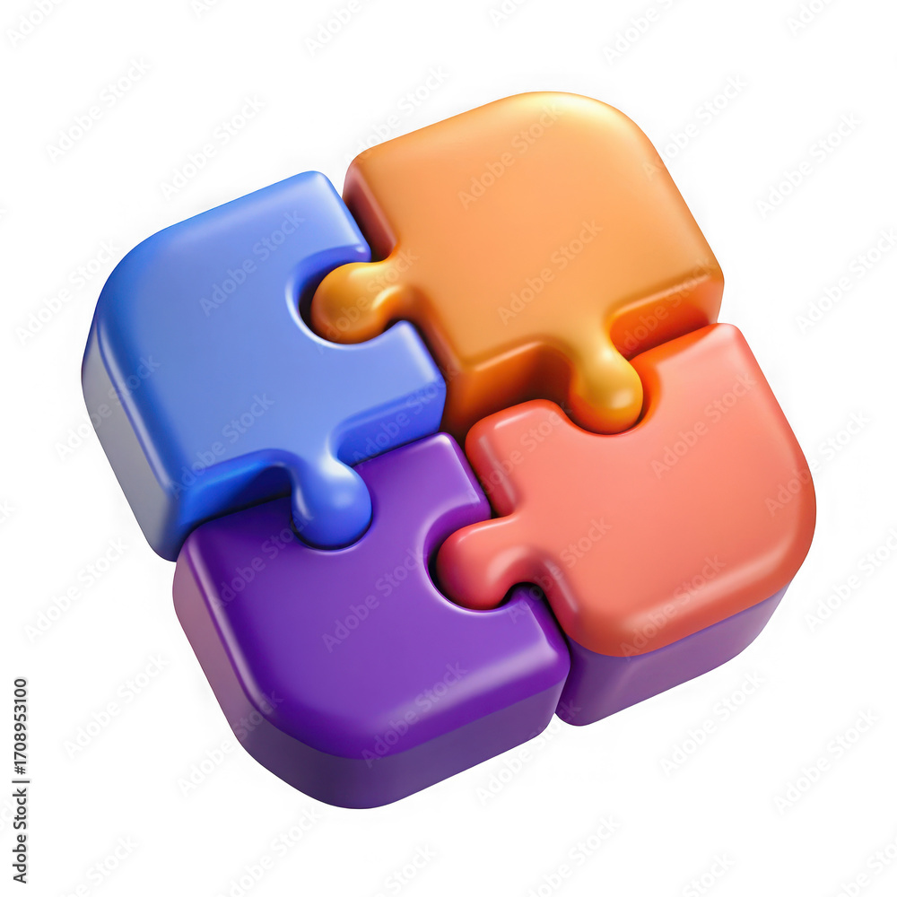 3d interlocking puzzle pieces solution isolated on transparent ...