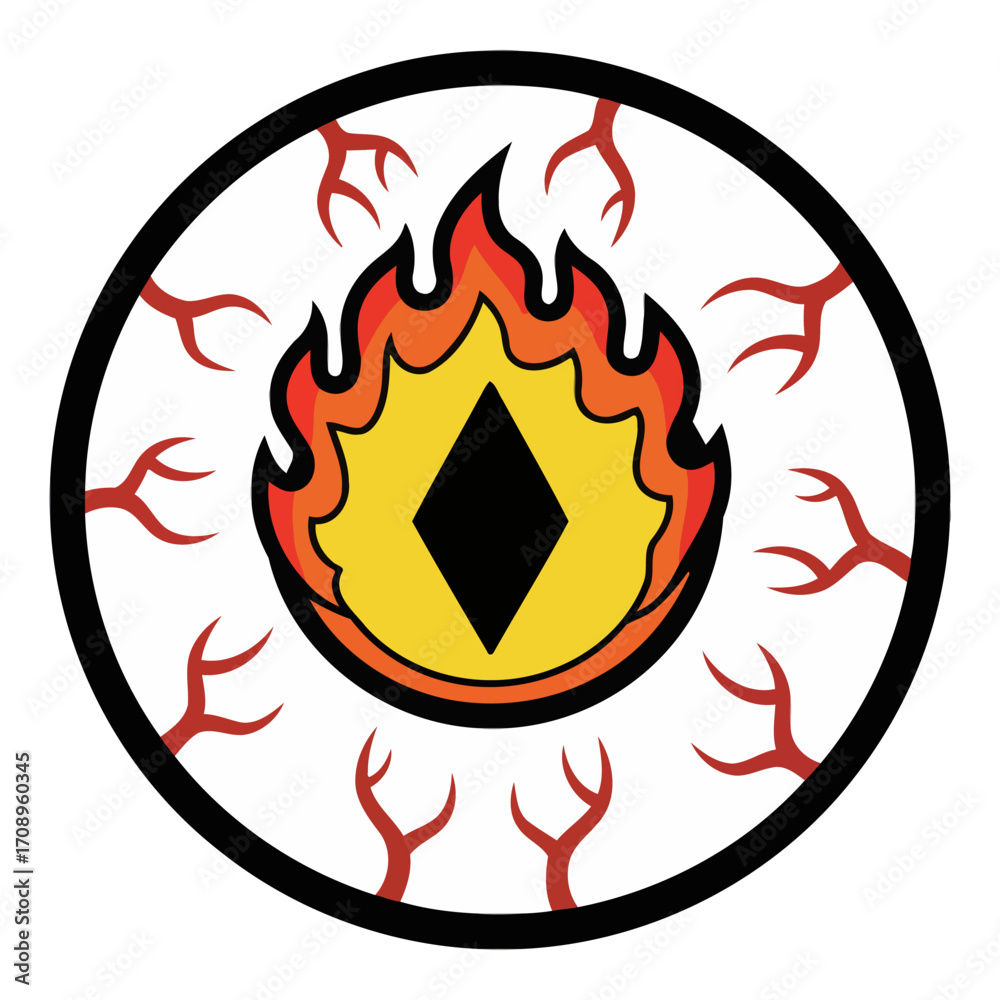 Image vectorielle Stock Fiery Eye Symbol with Veins - Burning Emblem of ...