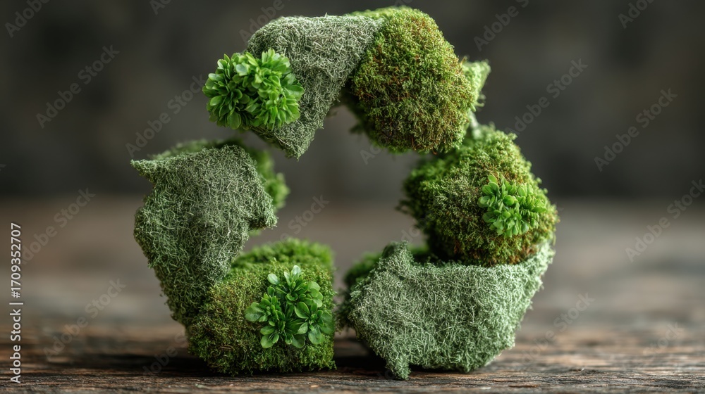 Green recycling symbol representing corporate sustainability goals and ...