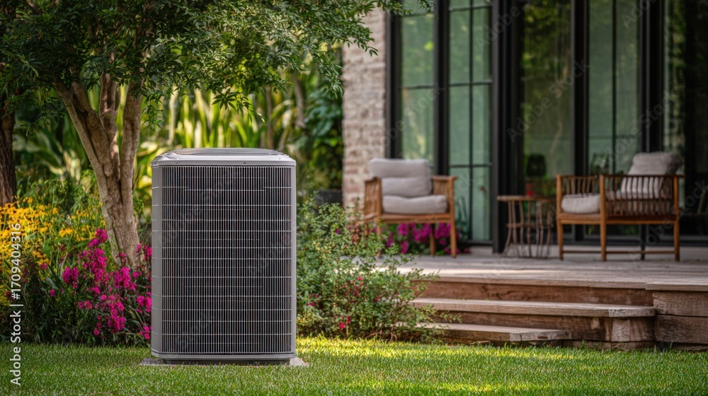 Residential Air Conditioner Unit Installed Outside a Modern Home for ...