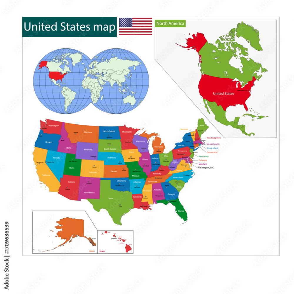 Colorful world map infographic, World map with continents, oceans ...