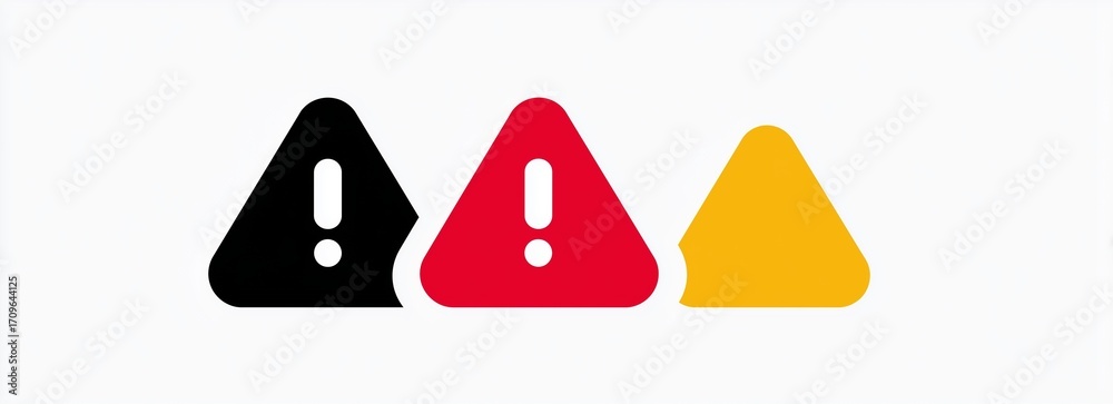Vector icon of warning sign with three different colored triangles and ...