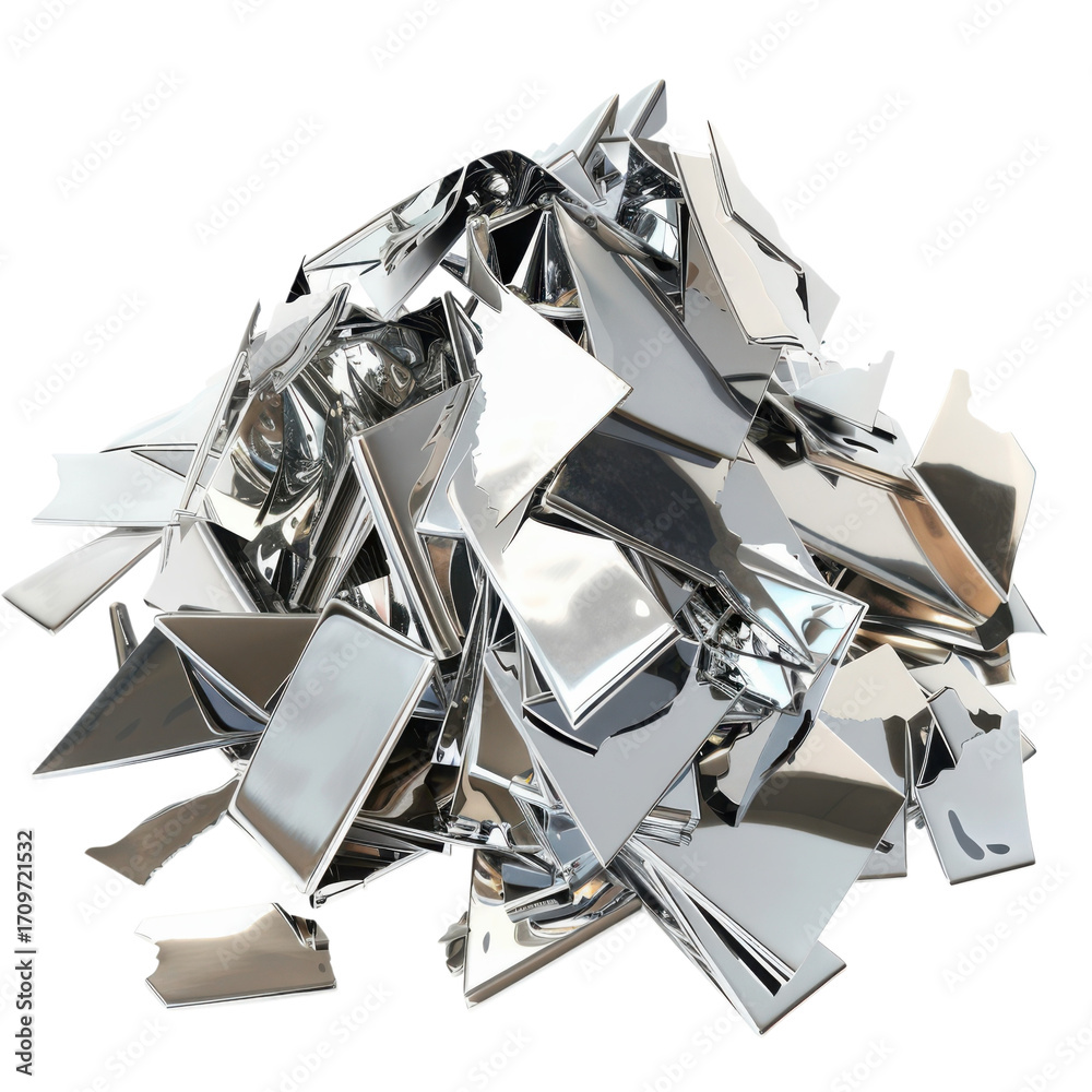 Pile of shiny silver metallic shards reflecting light Stock ...
