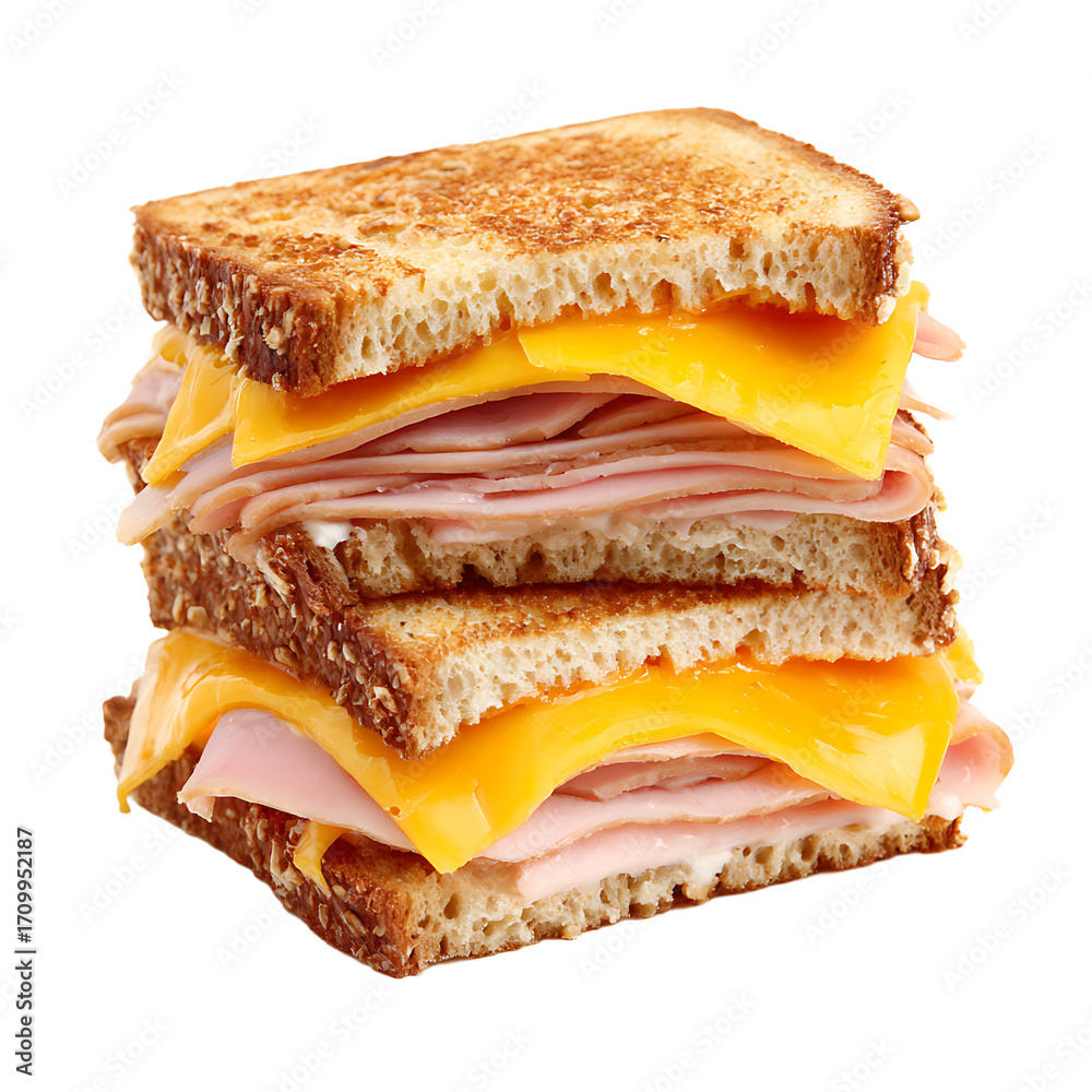 Foto de Stock Stacked sandwich with layers of ham and cheese Toasted ...