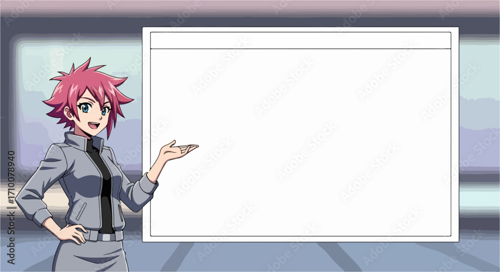 Anime presentation with blank whiteboard ready for educational content ...