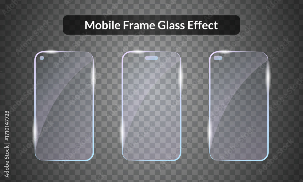 Mobile Screen Glass Frame Set with Transparent Background Glossy Phone ...