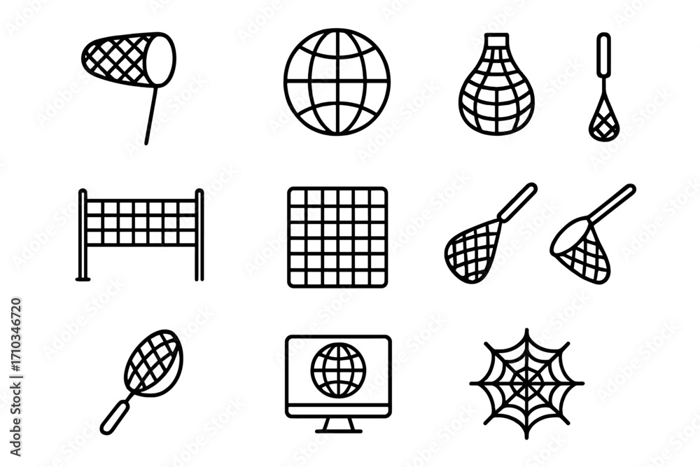 Net icon set collection of line icons. Web, internet, network, and ...