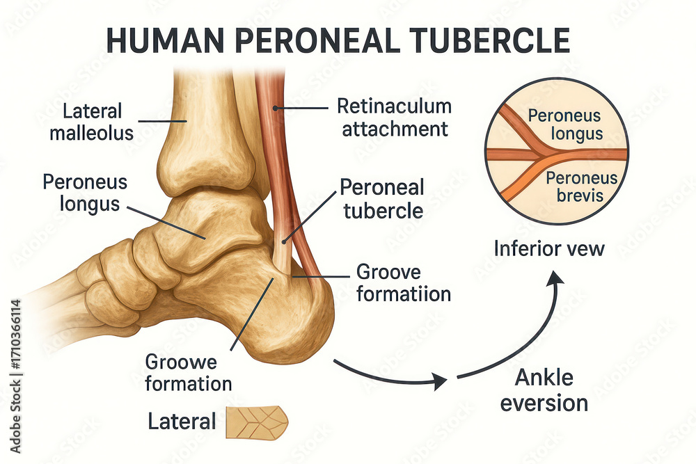 Medical illustration of the human peroneal tubercle and surrounding ...
