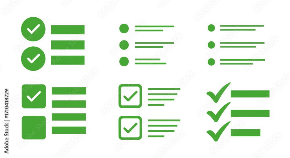Green checkmarks and list icons signify completed tasks and ...