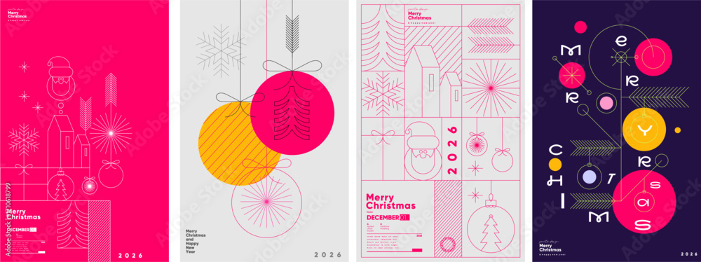 A vibrant collection of modern Christmas posters featuring minimalist ...
