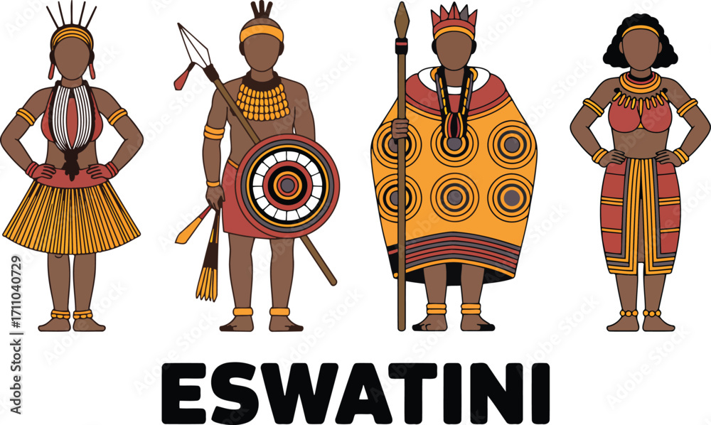 Eswatini Traditional Clothing Line Art Illustration Depicting Cultural ...