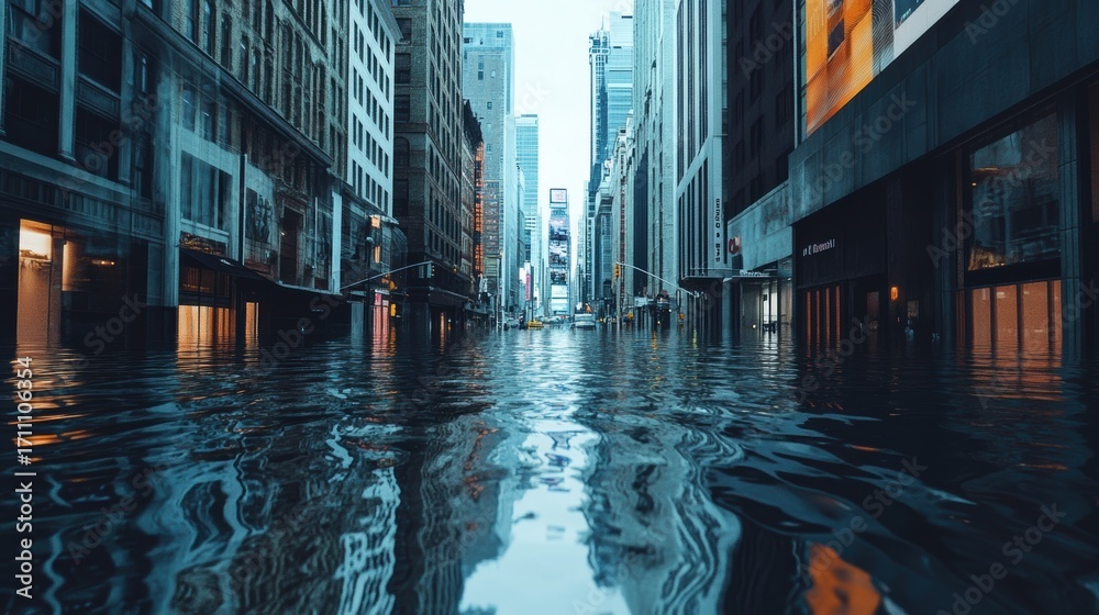 Photo Stock Urban Flooding Scene in a Skyscraper City During Daylight ...