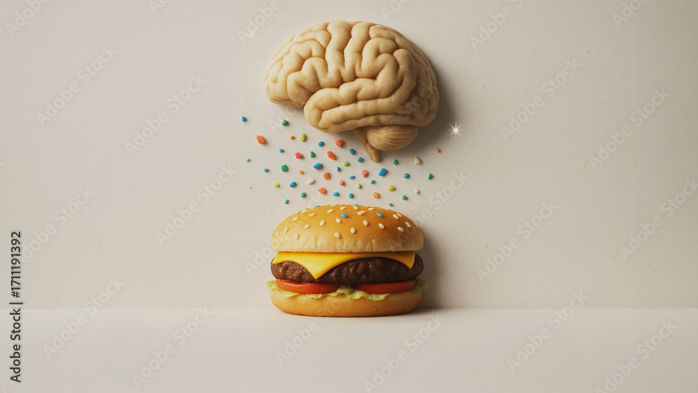 Illustration Stock Brain vs. Burger: A striking conceptual image ...