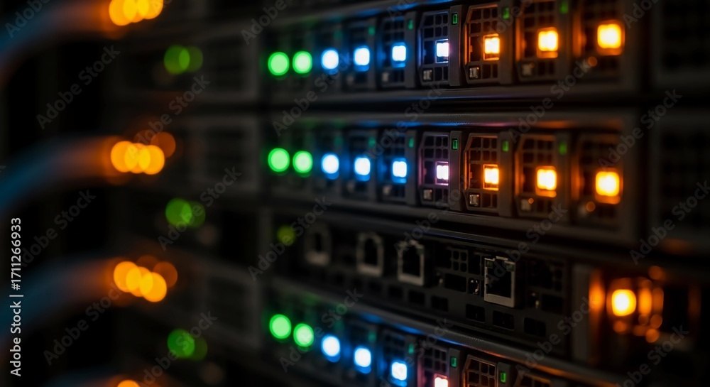 Стоковая иллюстрация «Server Rack Blinking Lights in a Data Center ...