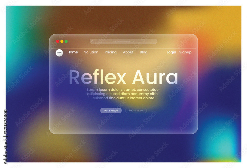 Vector de Stock Transparent glass hero sectionGlassmorphism website ...