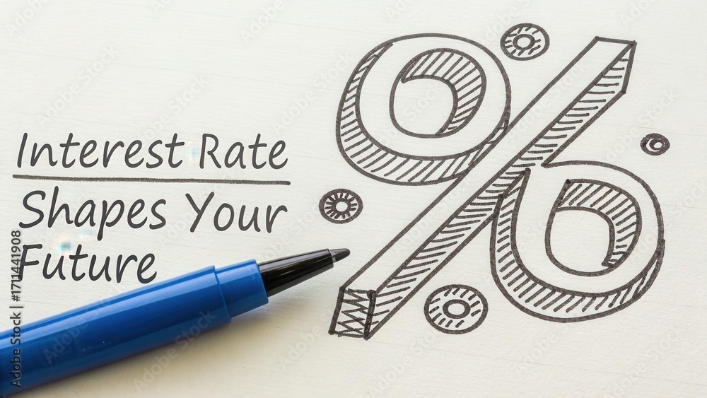 Interest Rate Symbol with Pen Illustration Highlighting Financial ...