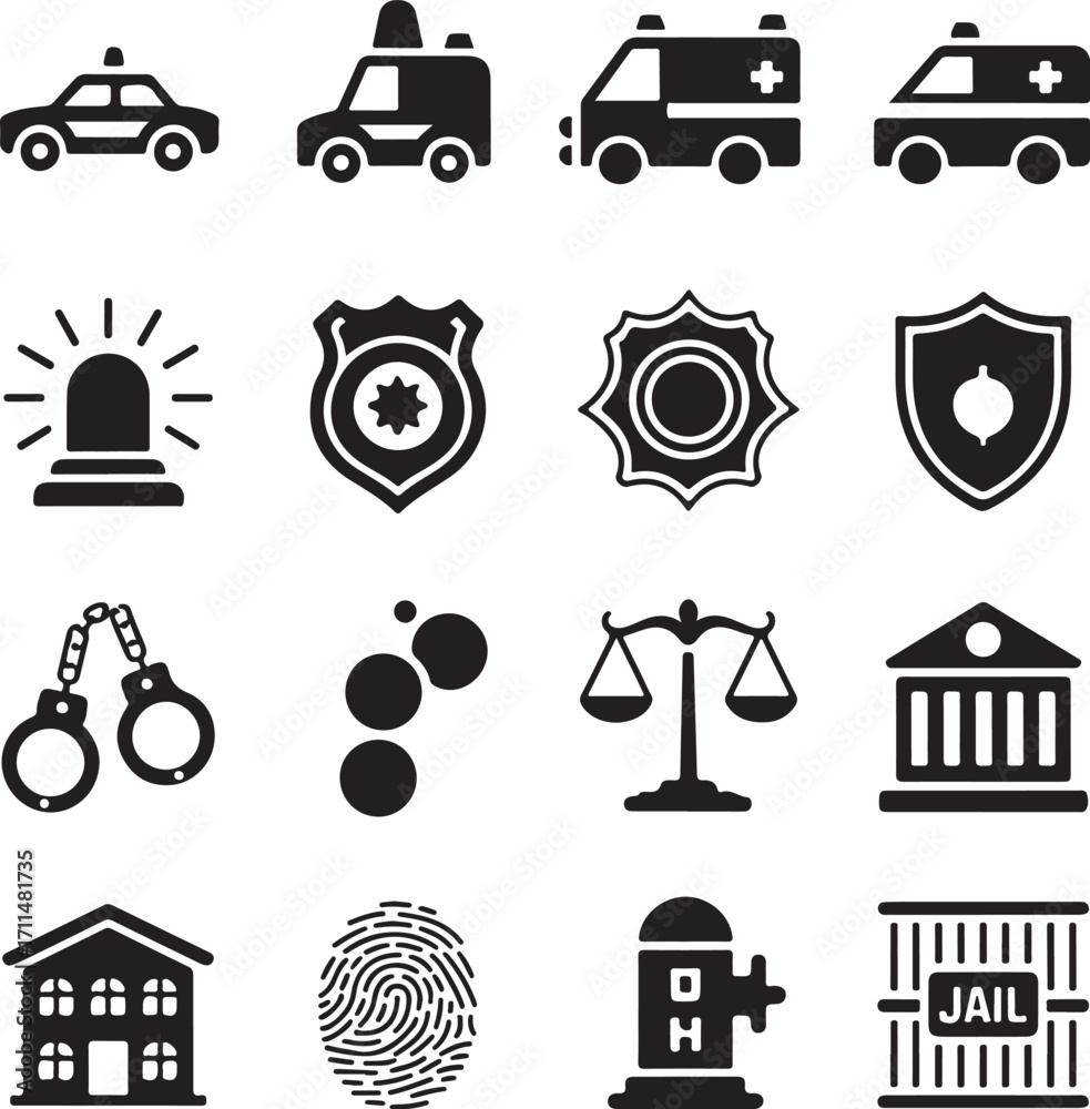 Law enforcement icons police justice crime safety symbols Stock Vector ...