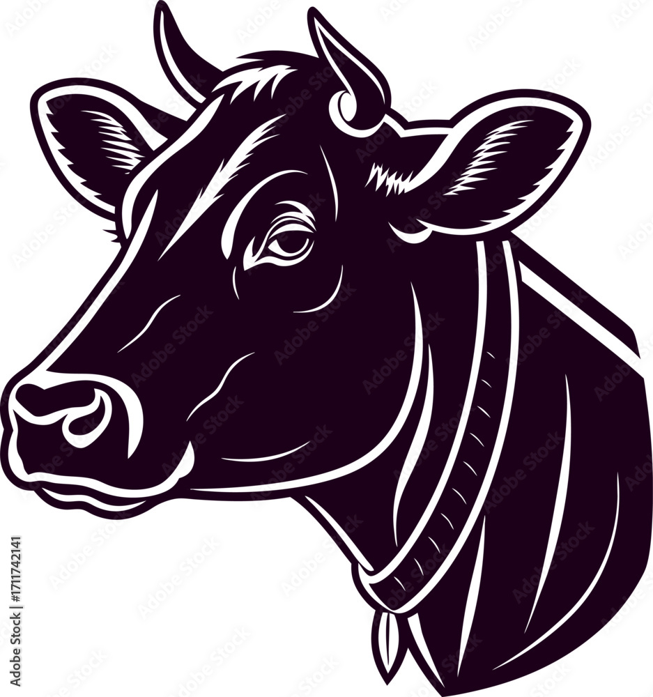 Solid black front view cow head silhouette graphic for banners ...