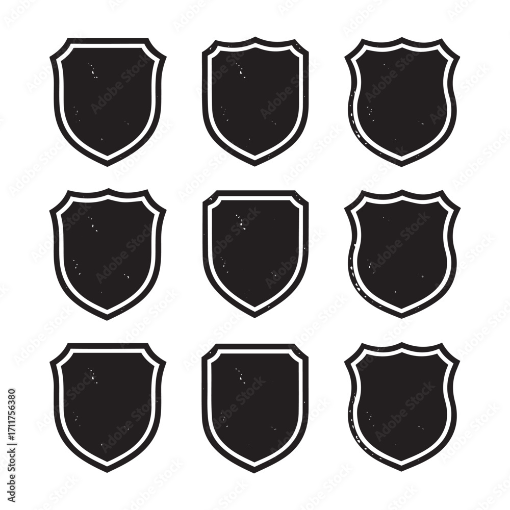 Nine Black Shield Emblems With Textured Outline Variations badge crest ...