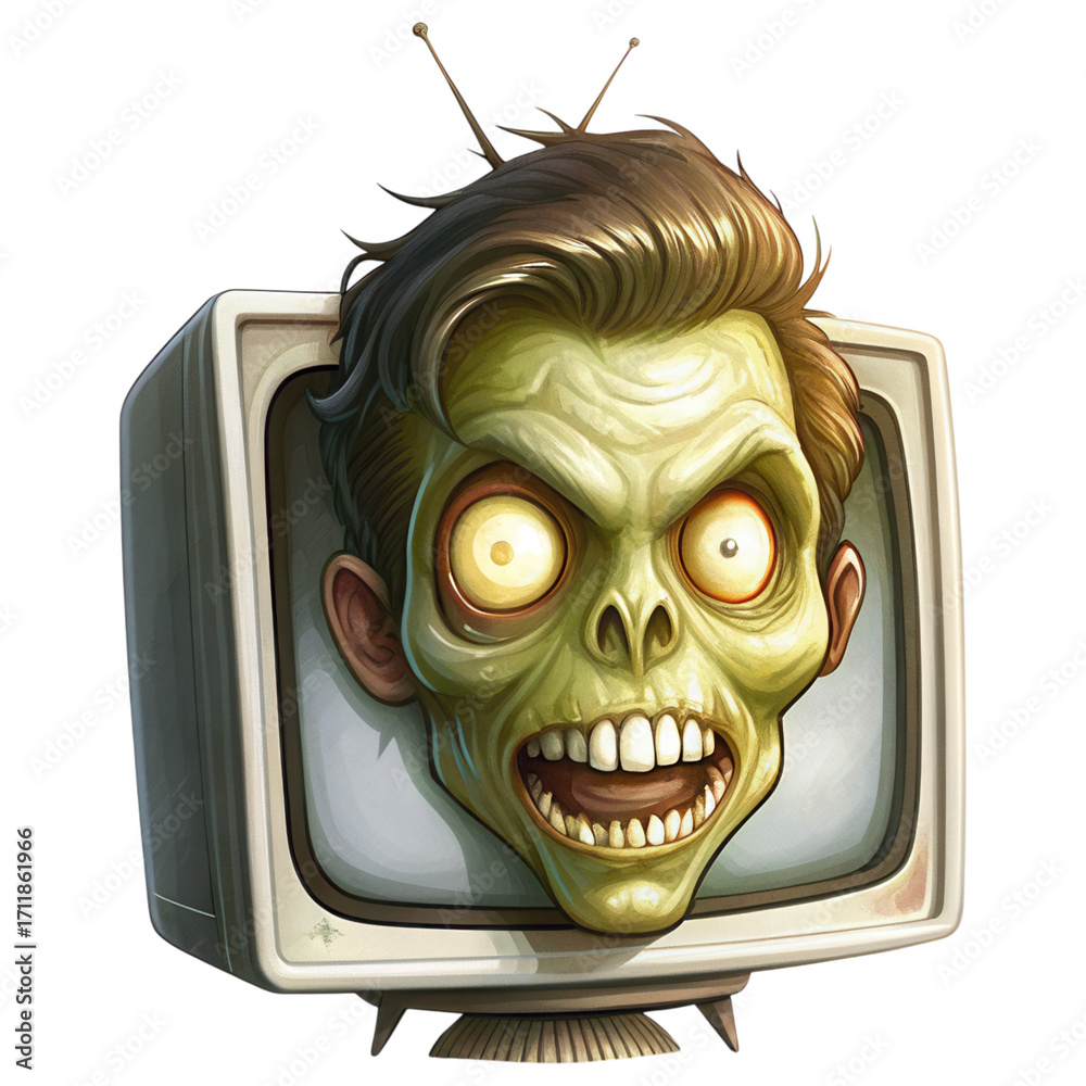Halloween Gamer Zombies Zombie head inside a vintage television set ...