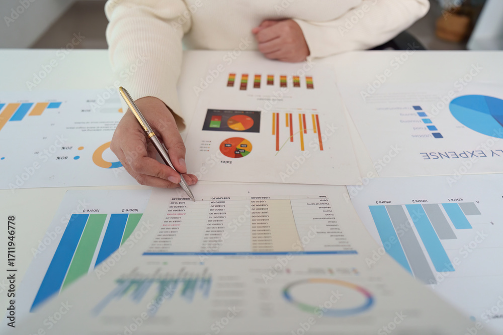 Data Analysis. Professional reviewing financial reports and charts for ...