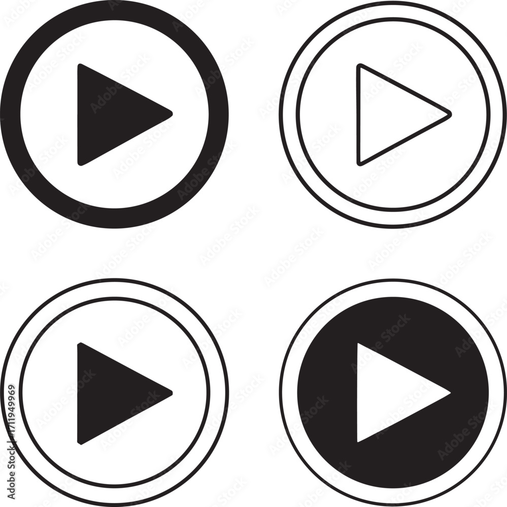 Play Button Icons in Circular Frames video media Stock Vector | Adobe Stock