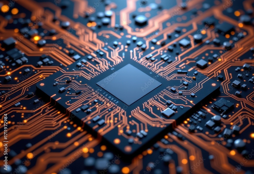 macro cinematic render of microchip interconnect lines forming complex ...