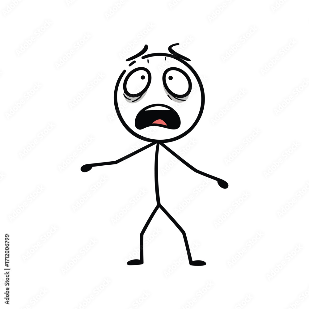 Vector de Stock Frightened stick figure with wide eyes and raised arms ...