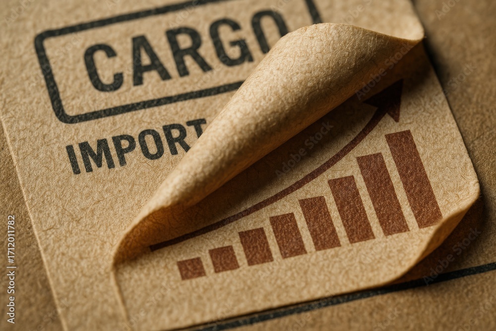 import rate concept. Cargo import label with a growth chart graphic ...