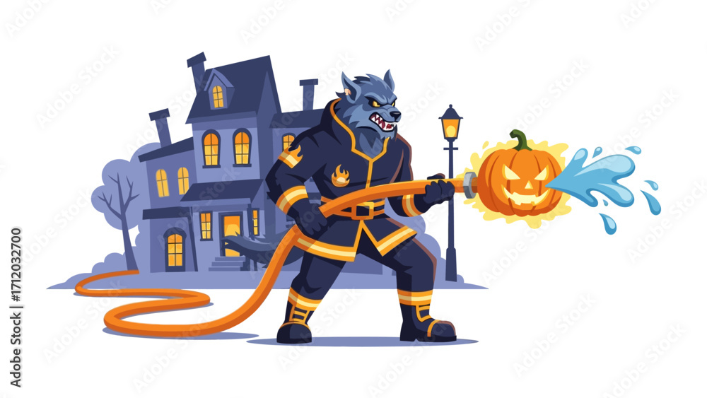 Stock-Vektorgrafik „Halloween Wolfman Firefighter: A unique ...
