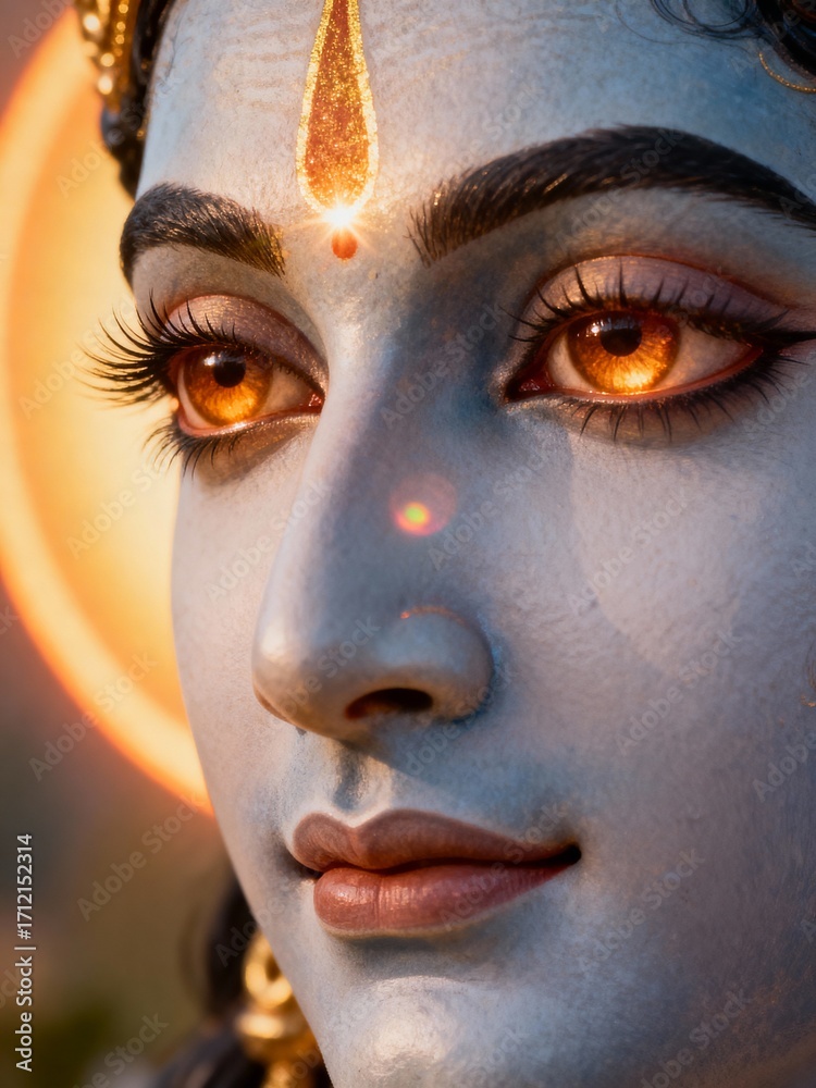 Foto de Stock Closeup portrait of lord krishnas divine face with ...