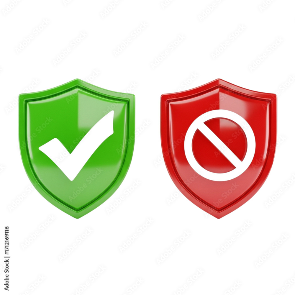Green and red shield icons for approval and denial Stock Illustration ...
