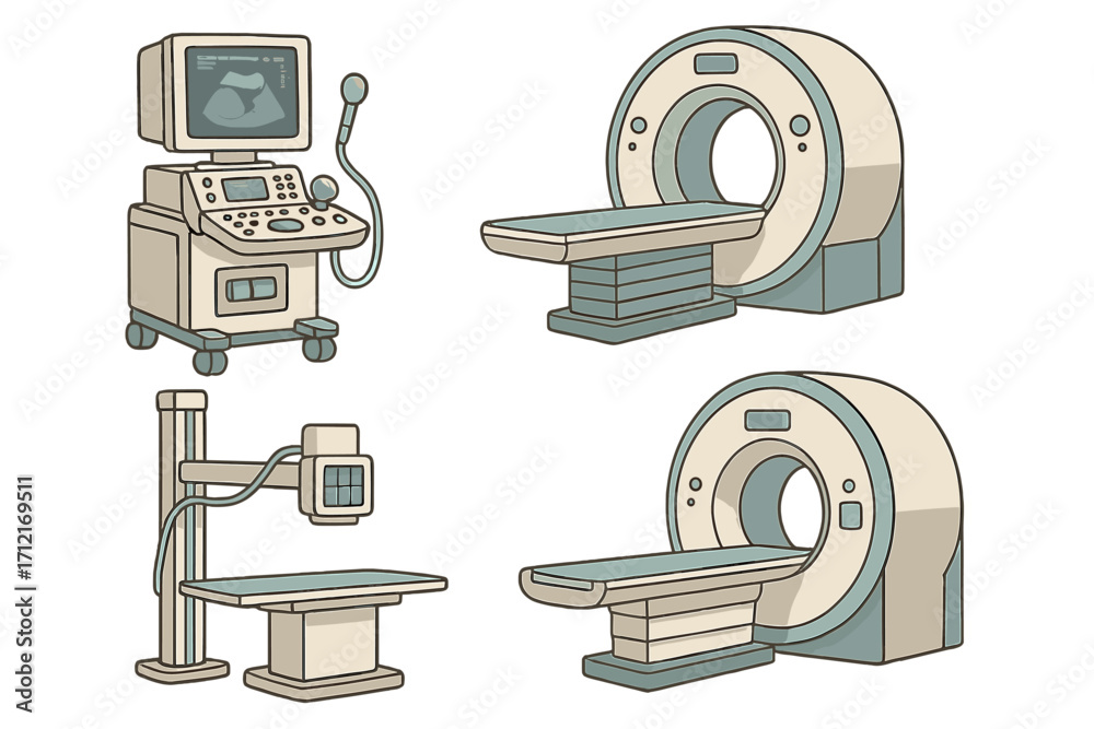 Medical imaging device set. MRI, CT scanner, ultrasound and X-ray ...