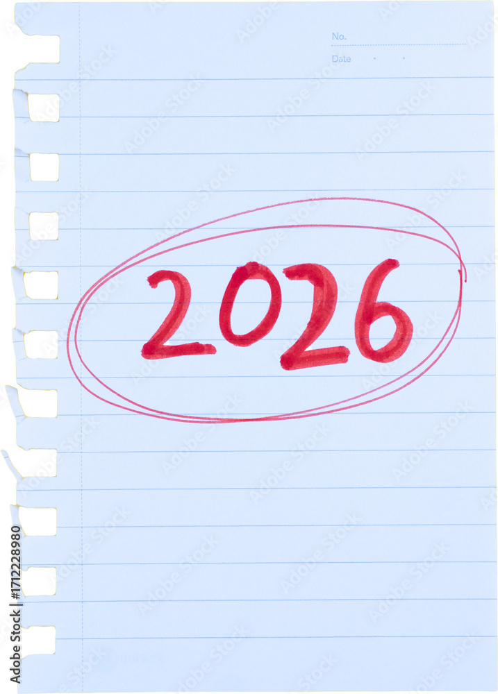 Photo Stock Notepad with 2026 highlighted in red circle, on torn diary ...