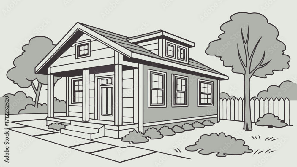 Small House Exterior Suburban Home Illustration Cottage Style Design ...