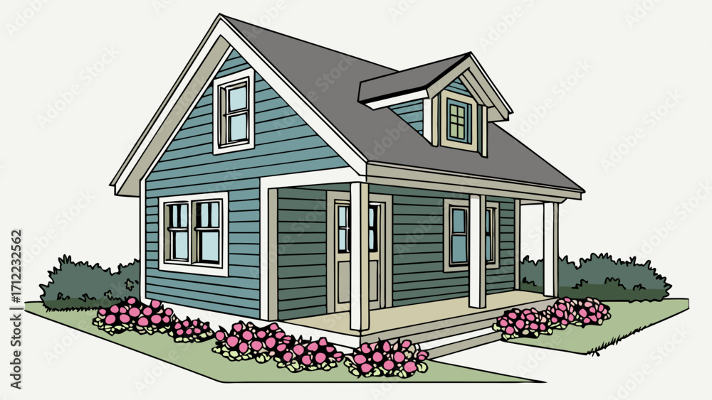 Small House Illustration Cottage Style Home Drawing Suburban House ...
